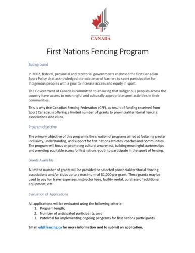 First Nations Fencing Program - Canadian Fencing Federation - Canadian ...